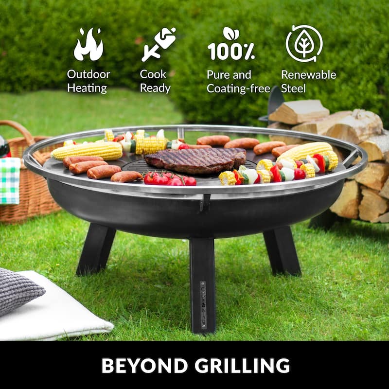 Porto 24" Fire Pit with Grill Plate - Overstock - 40526720